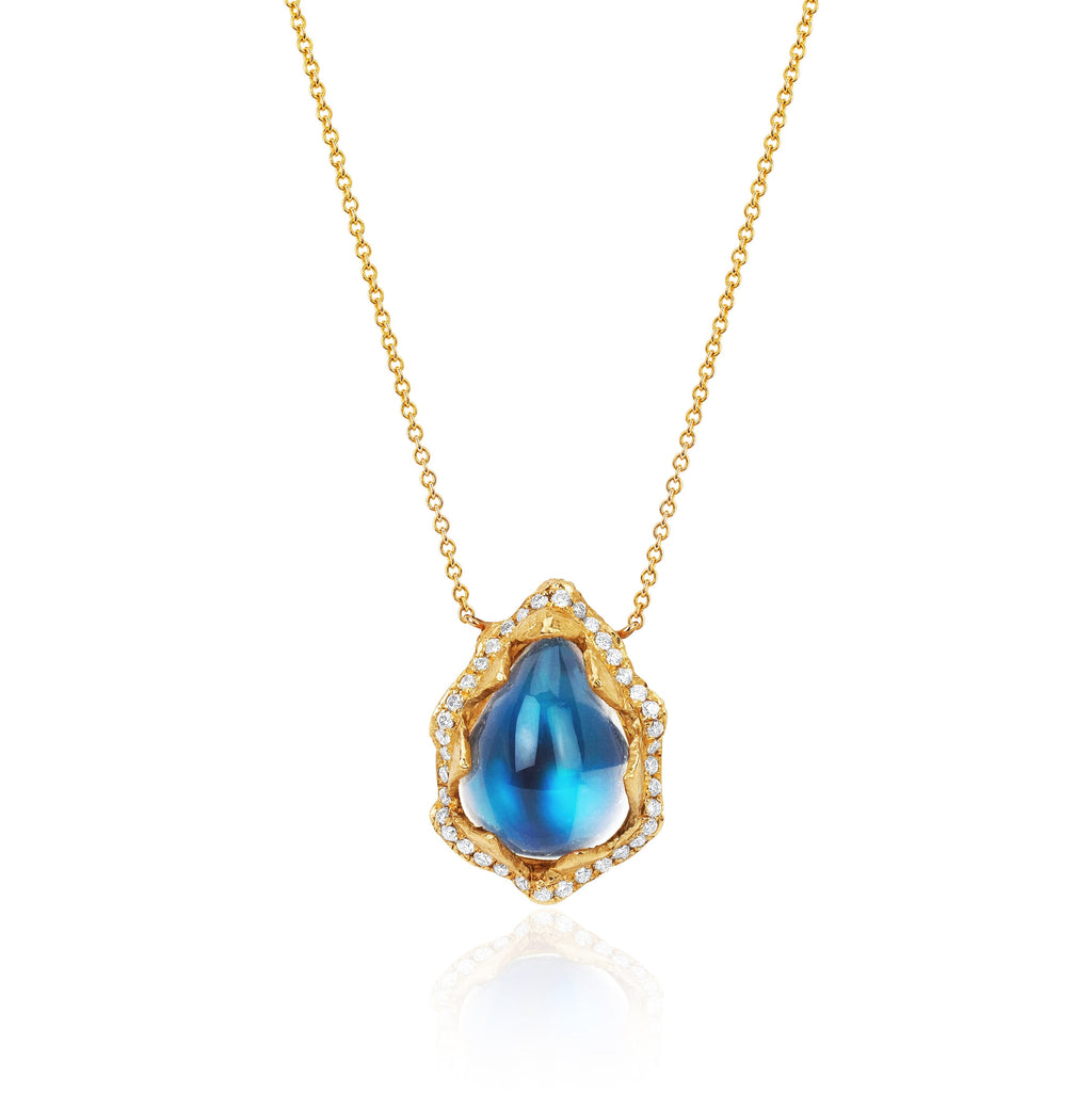 Queen Water Drop Blue Sheen Moonstone Necklace with Full Pavé Halo | R ...